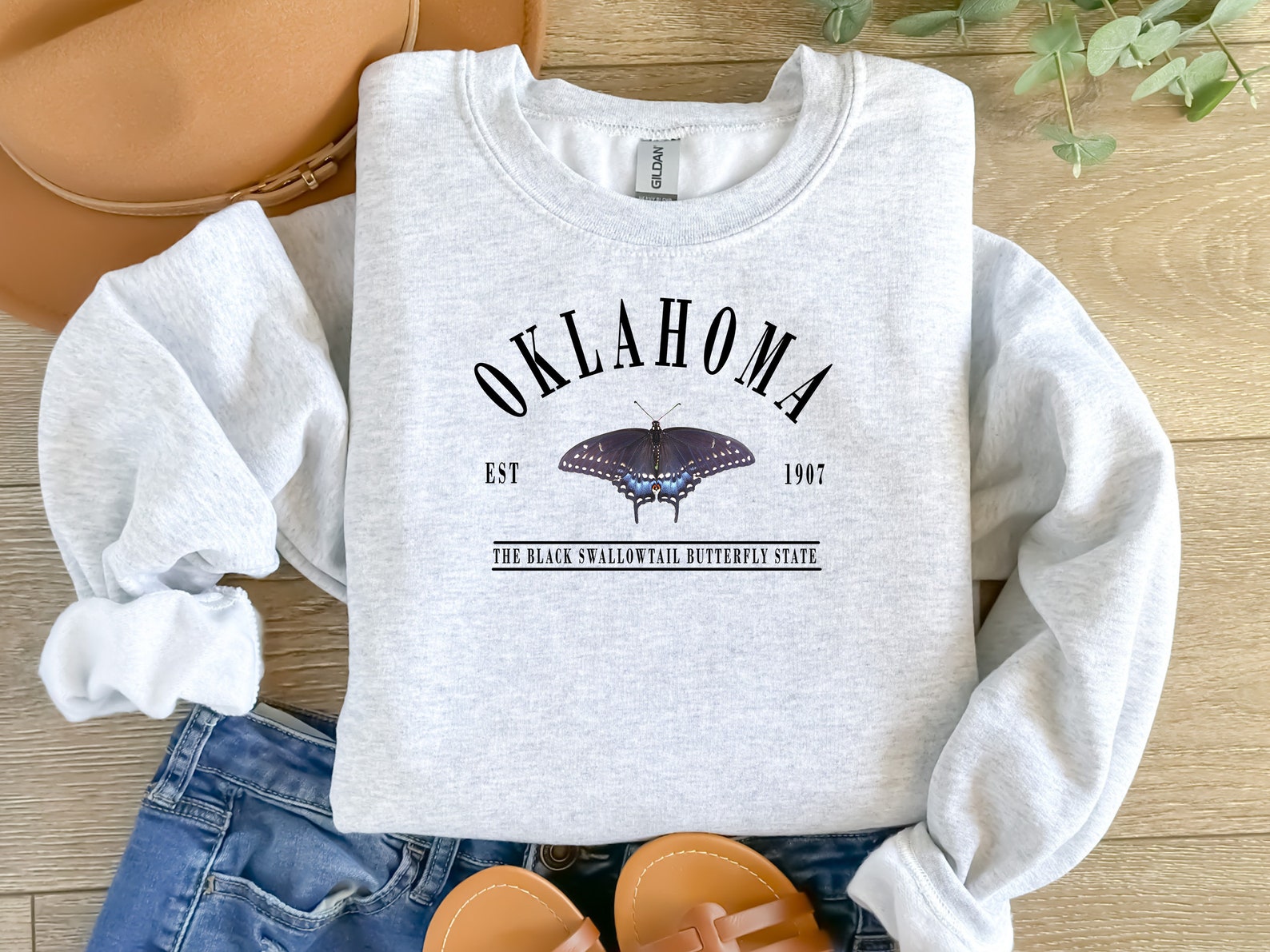 Oklahoma State Butterfly Embroidered Crewneck - Black Swallowtail - Etsy
