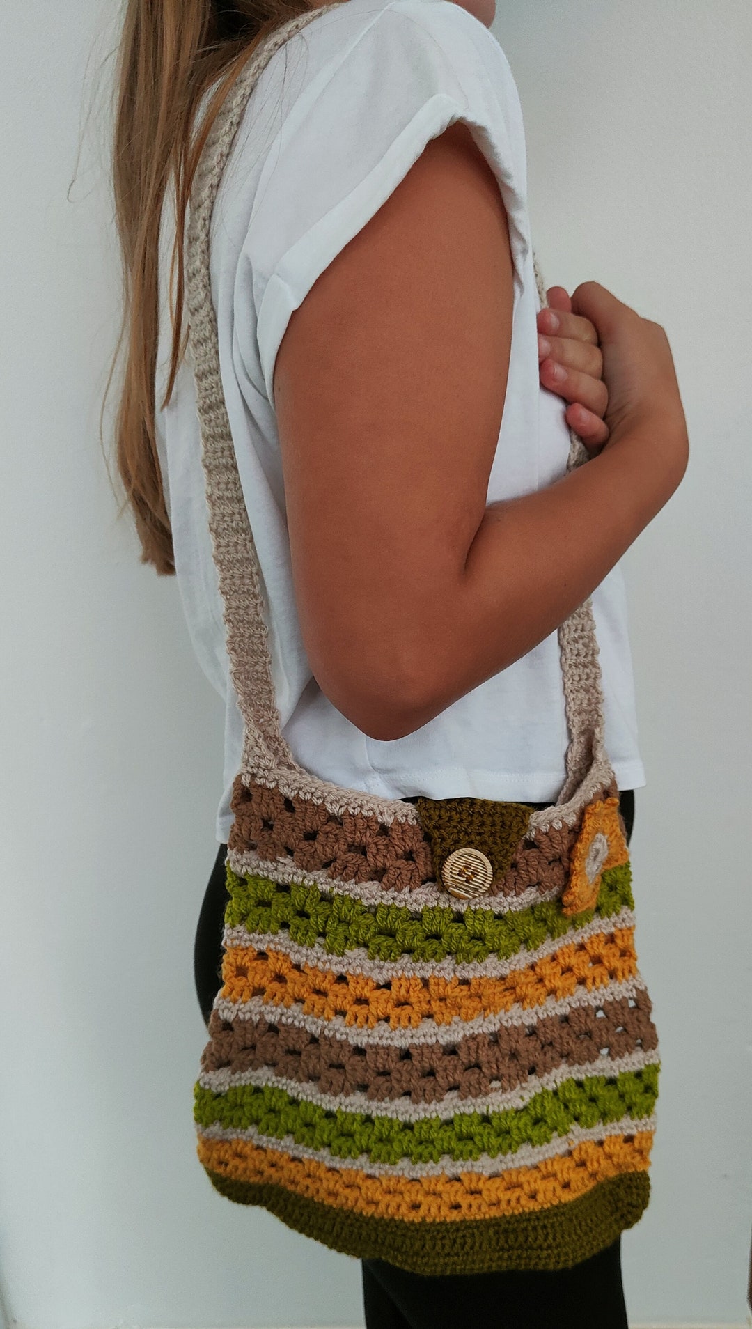 Striped Crochet Shoulder Bag - Etsy