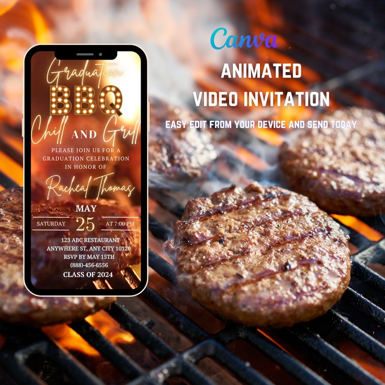 Digital Graduation BBQ Invitation, Instant Download, Editable BBQ Party ...