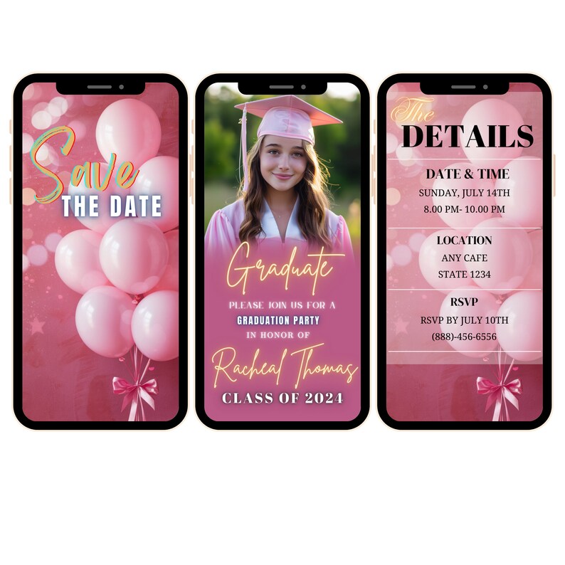Pink Grad Party Digital Invite, Grad Party Invitation Video Canva ...