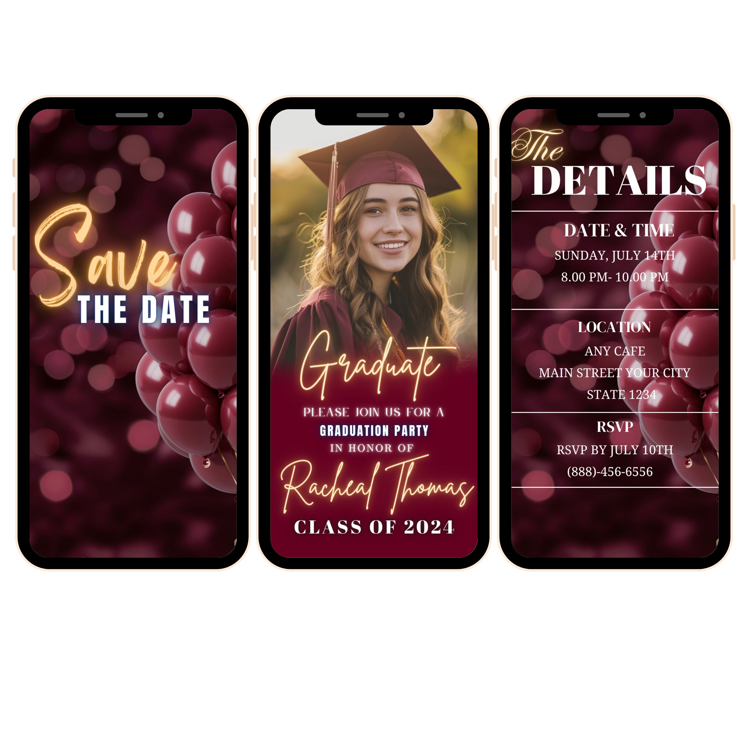 Maroon Grad Party Digital Invite, Grad Party Invitation Video Canva ...