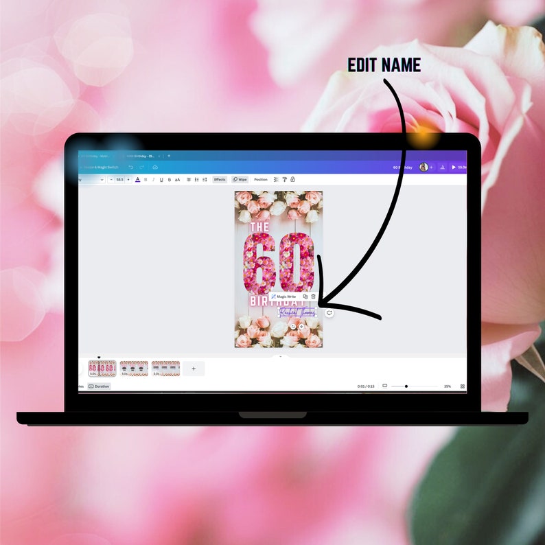 Animated 60th Birthday Video Invitation: Floral Style (digital Editable ...
