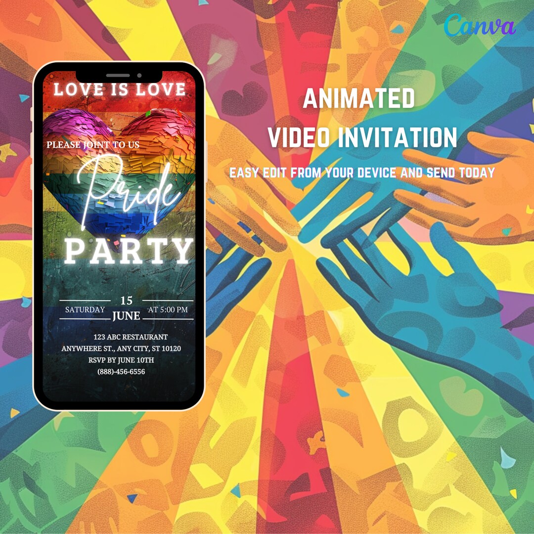 Vibrant Digital Pride Party Invitation Template, Editable LGBTQ, Event ...