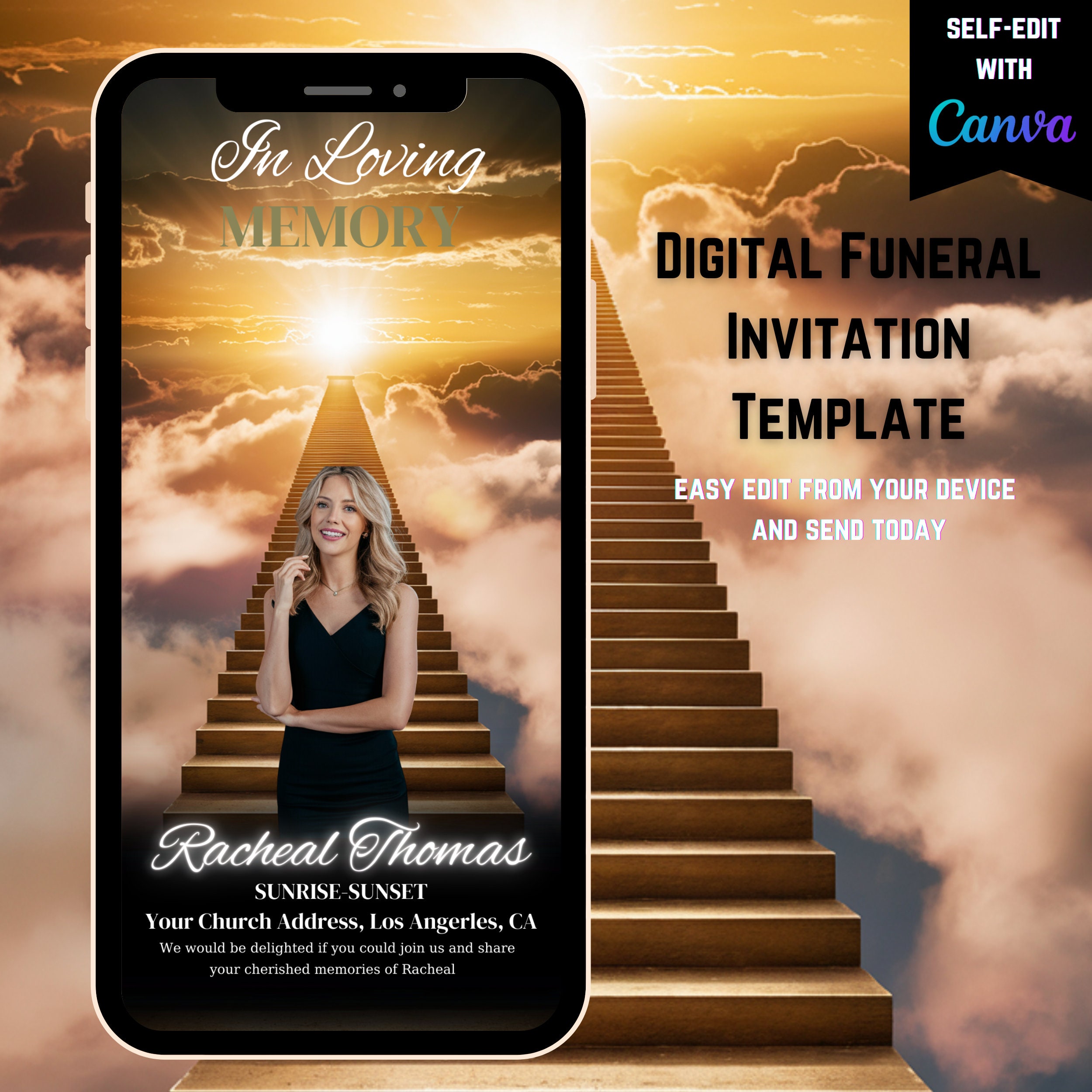 Digital Funeral Invitation Template, Memorial E-invite (PDF) - Etsy