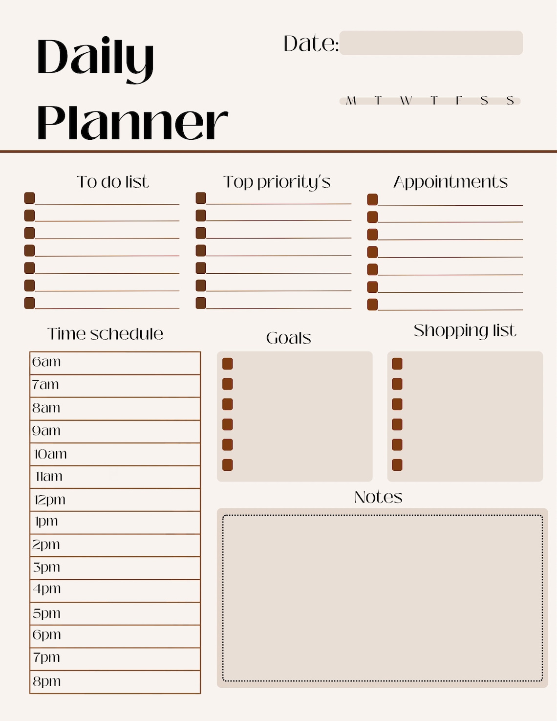 Elegant Daily Planner, Digital Daily Planner, Digital Download, Daily ...