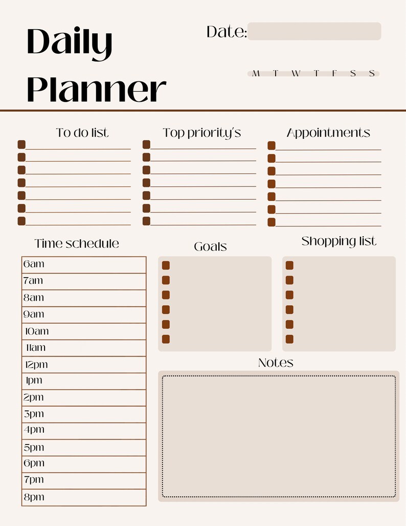Elegant Daily Planner, Digital Daily Planner, Digital Download, Daily ...