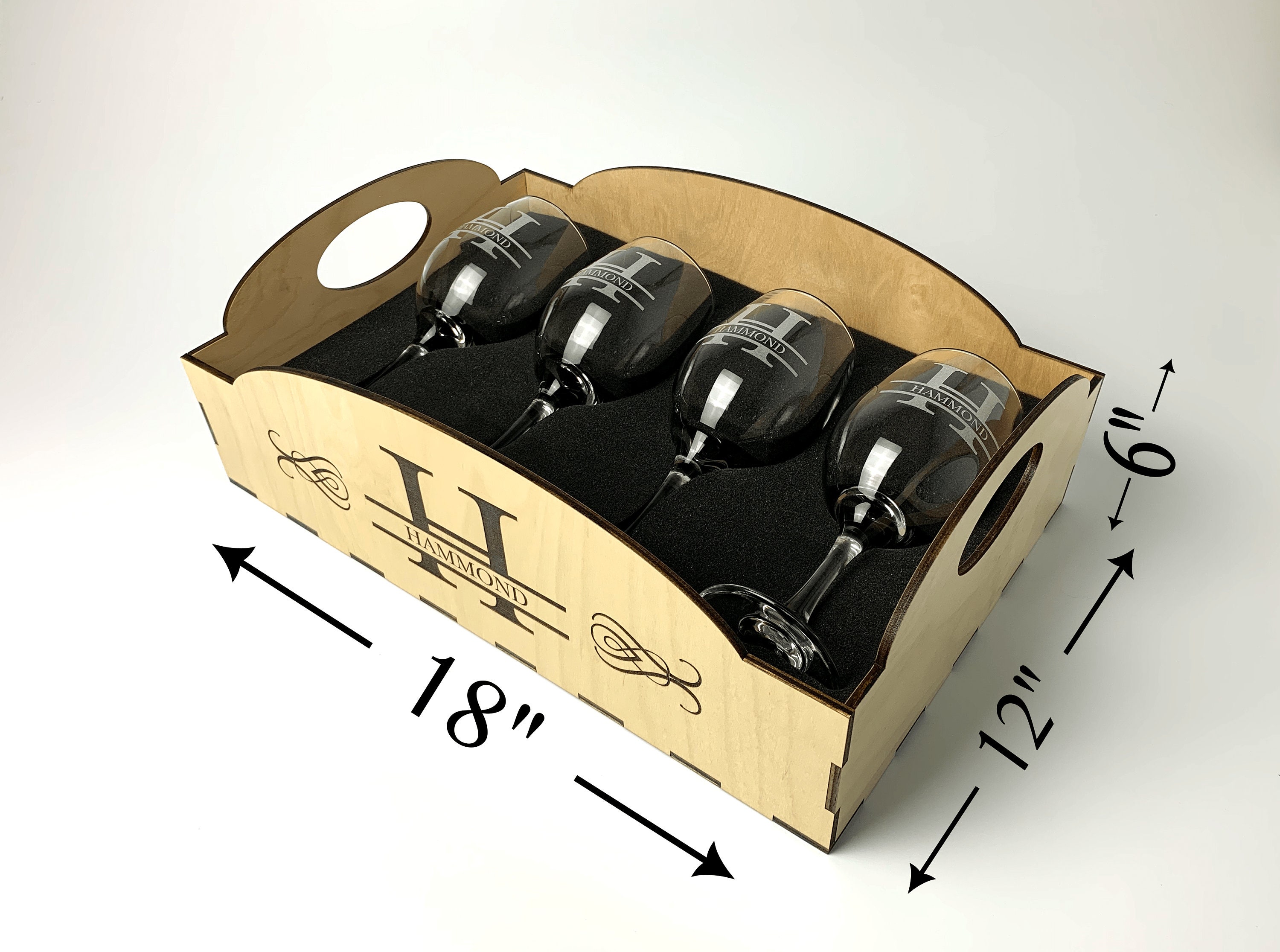 Personalized Wine Glass Serving Tray Set, Wedding Gift, Anniversary ...