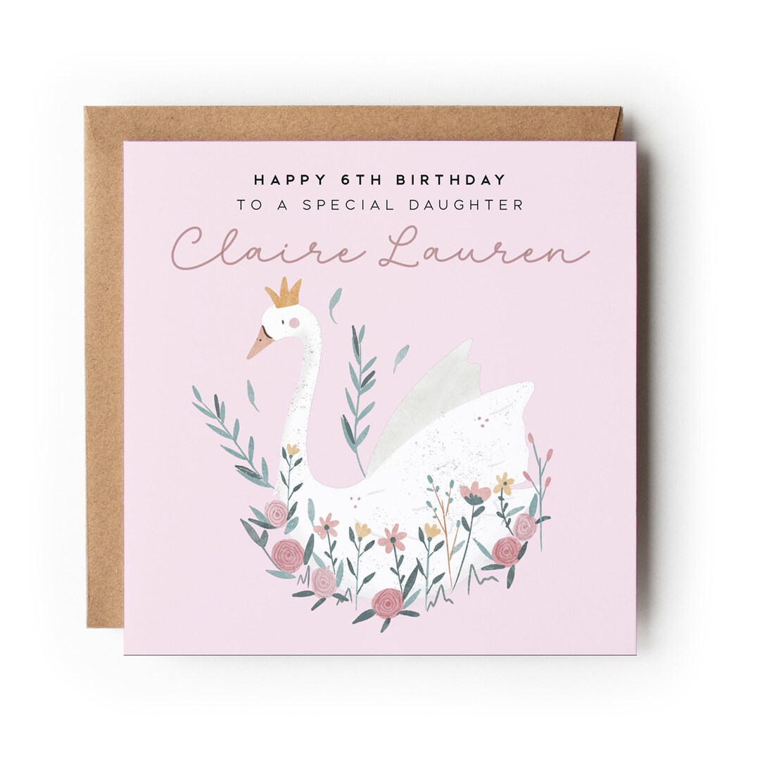Personalised Swan Birthday Card - Girls Birthday Daughter Granddaughter ...