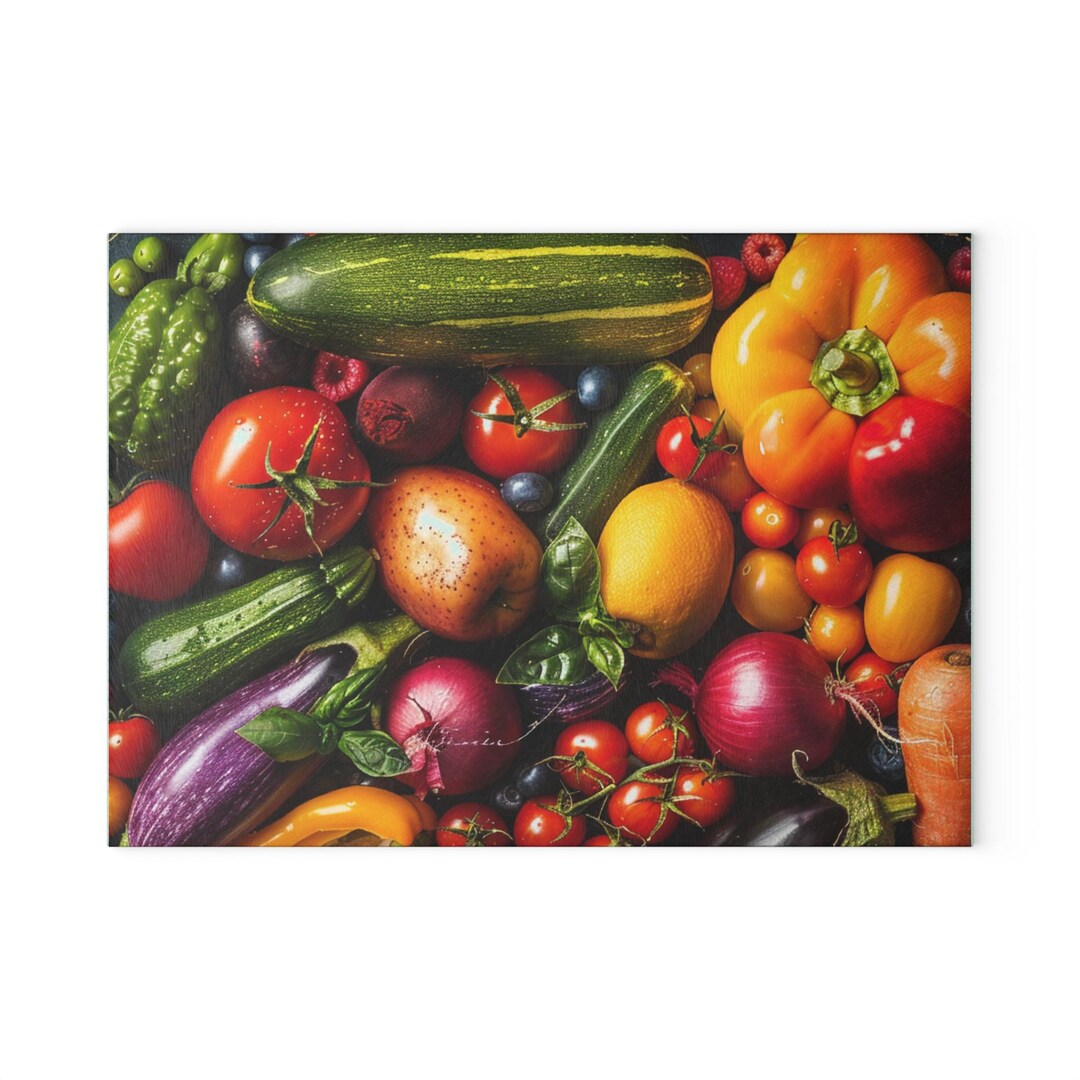 Vibrant Veggie Glass Cutting Board, Kitchen Decor, Unique Gift for ...