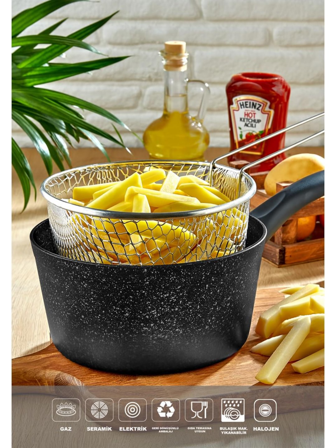 Frying Pan With Wire Frying Basket – Non-stick Deep Fryer Pan – Cooking ...