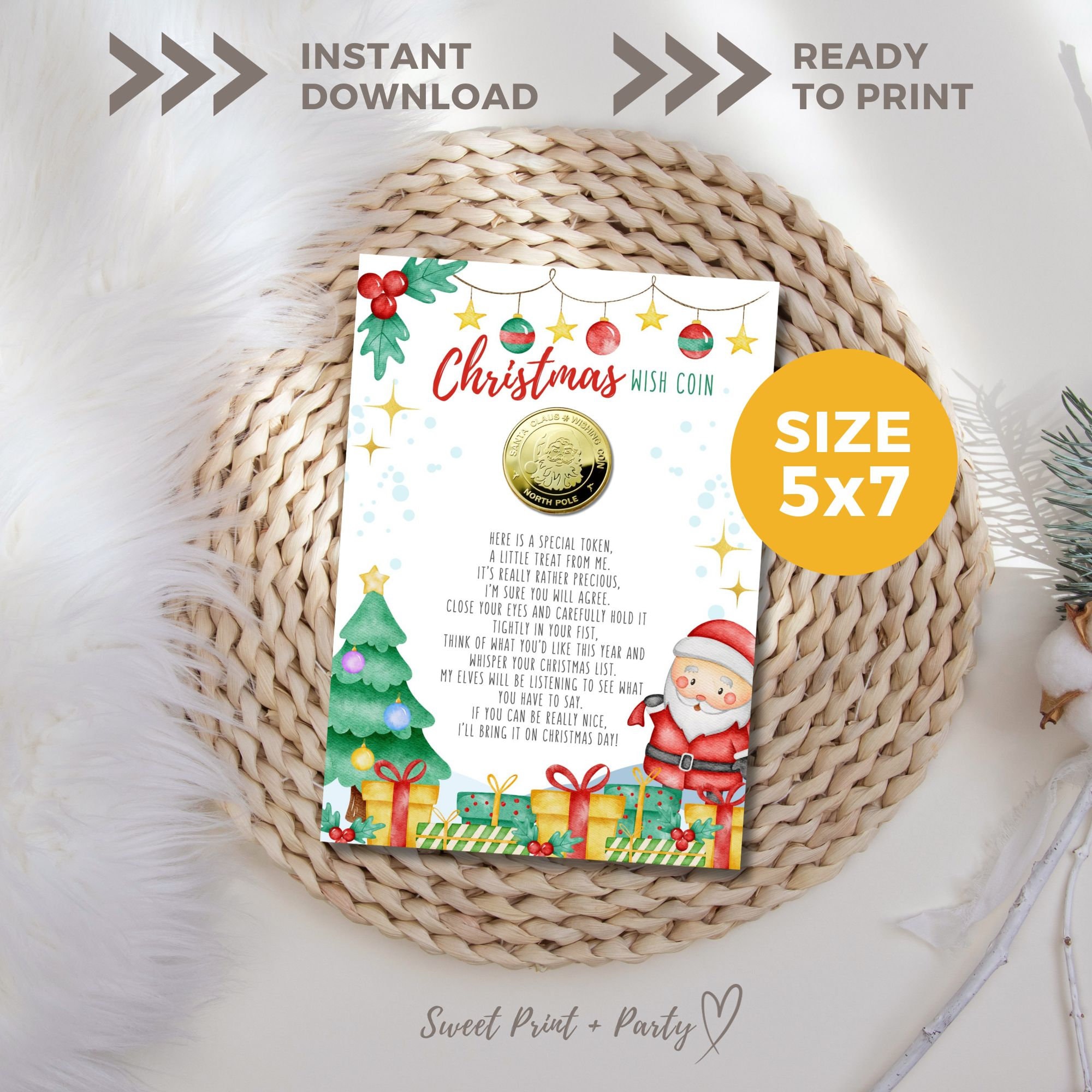 Santa Christmas Wish Coin Printable, Chocolate Coin Wish, Kid Friendly ...