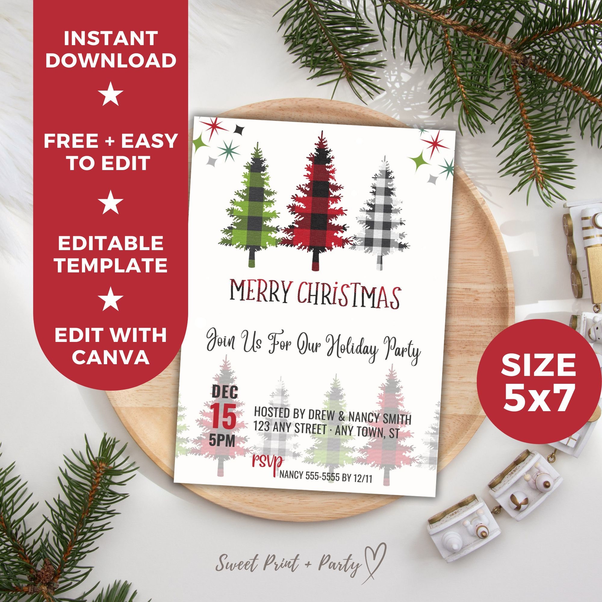 Editable Christmas Party Invitation Template, Buffalo Plaid Holiday ...