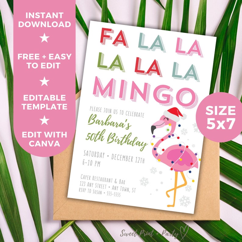 Editable Funny Birthday Invitation Template, Flamingo Tropical ...