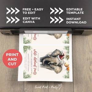 Editable White Elephant Ornaments Christmas Party Invitation Template ...