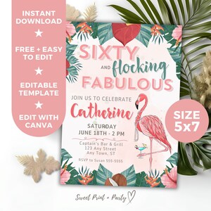Editable Birthday Invitation Template, Flamingo Tropical Printable ...