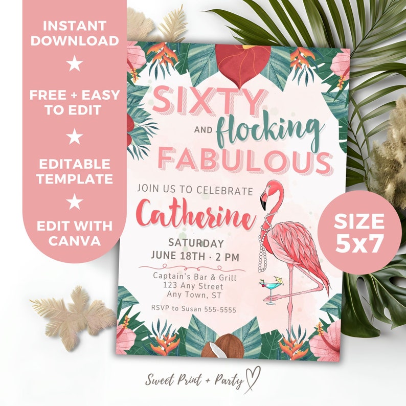 Editable Birthday Invitation Template, Flamingo Tropical Printable ...
