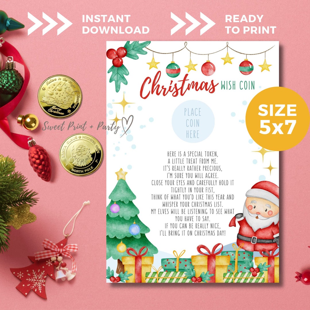 Santa Christmas Wish Coin Printable, Chocolate Coin Wish, Kid Friendly ...