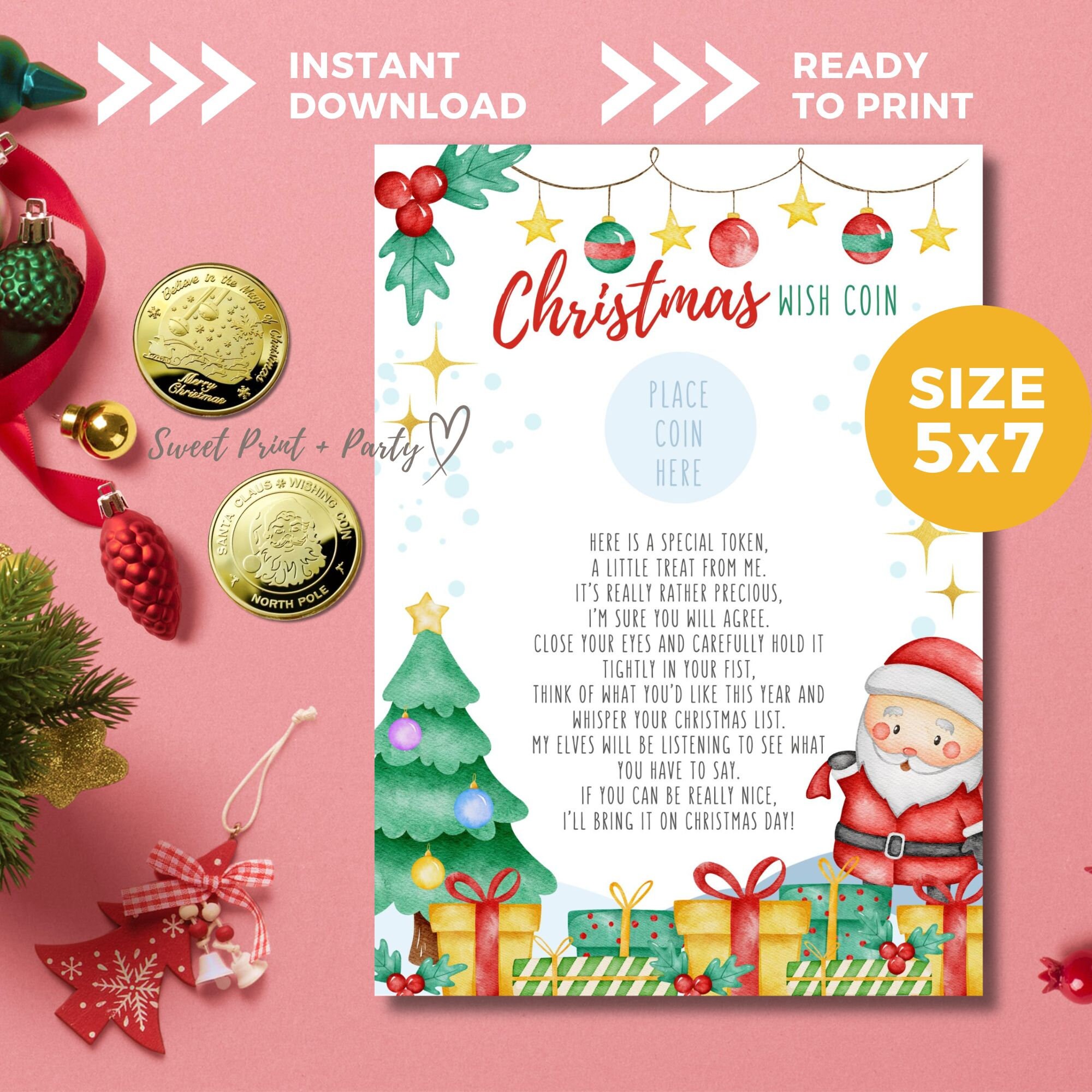 Santa Christmas Wish Coin Printable, Chocolate Coin Wish, Kid Friendly ...