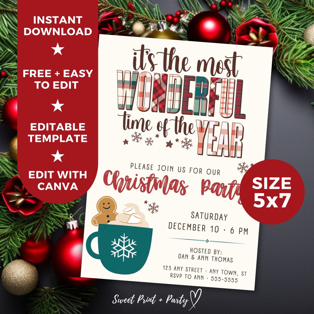 Editable Christmas Party Invitation Template, Plaid Holiday Printable ...