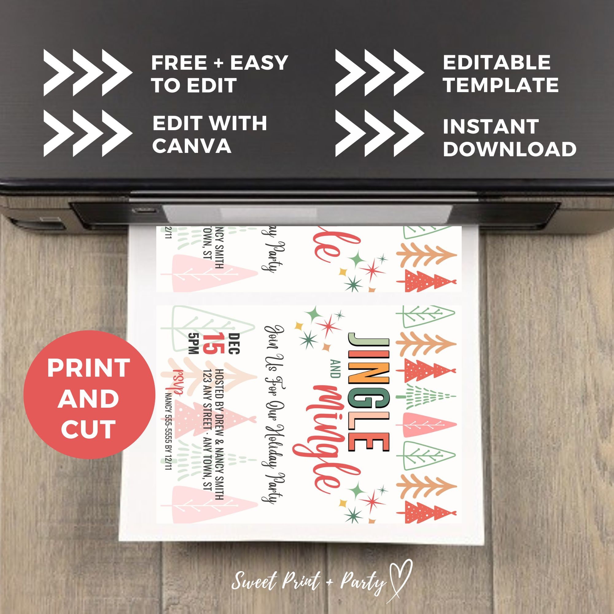 Editable Jingle and Mingle Christmas Party Invitation Template, Retro ...