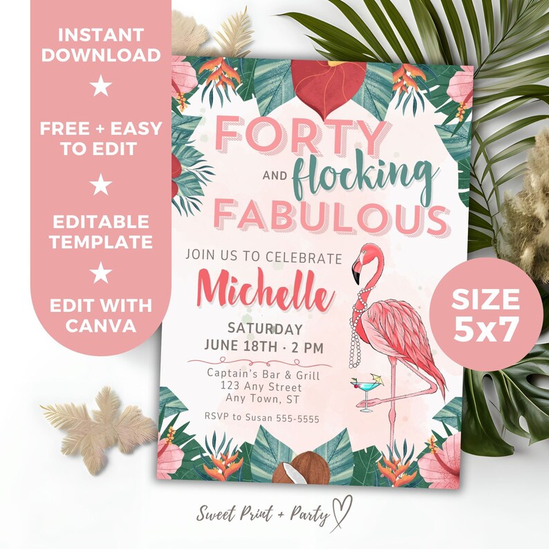 Editable Birthday Invitation Template, Flamingo Tropical Printable ...