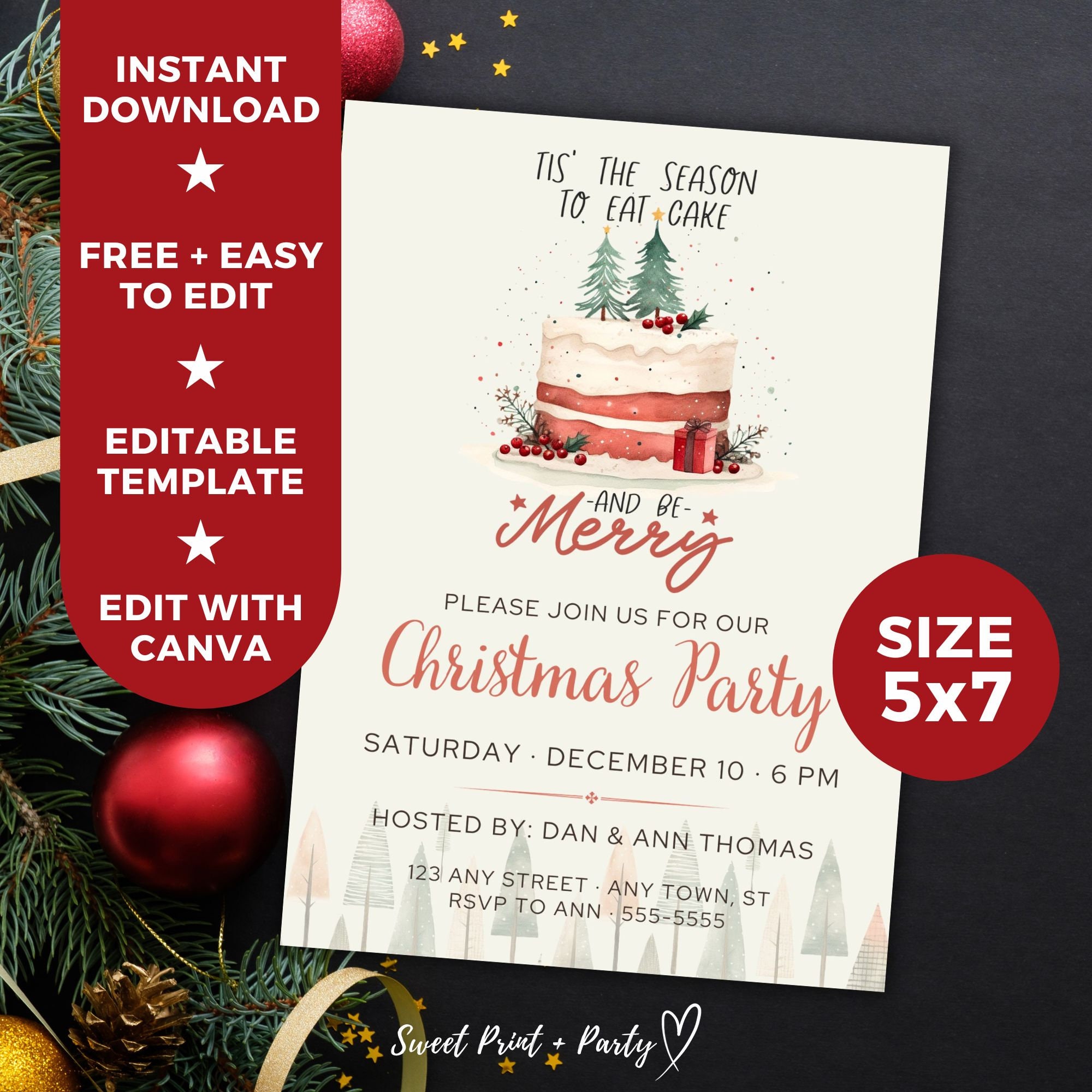 Editable Christmas Party Invitation Template, Holiday Printable Digital ...