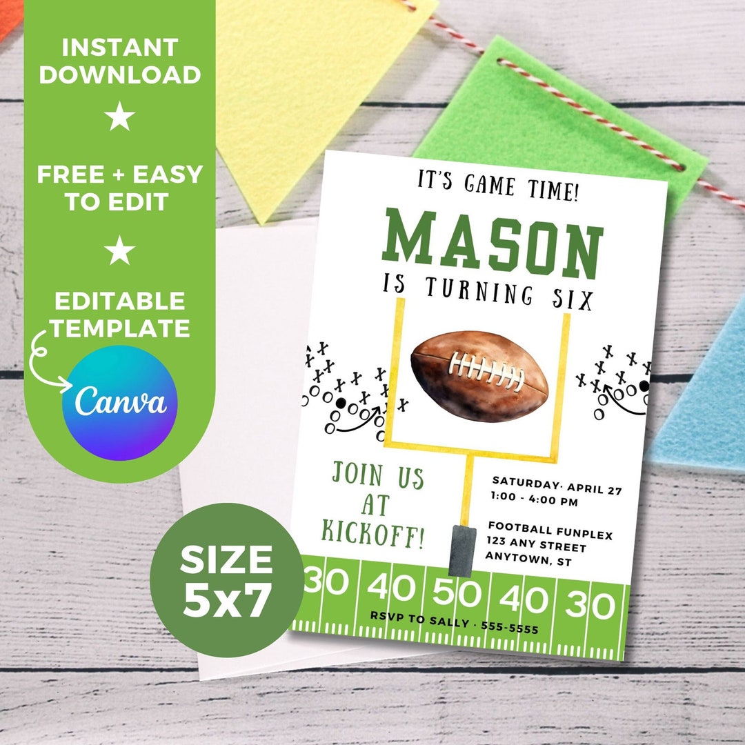 Boy Birthday Editable Invitation Template Football Touchdown - Etsy