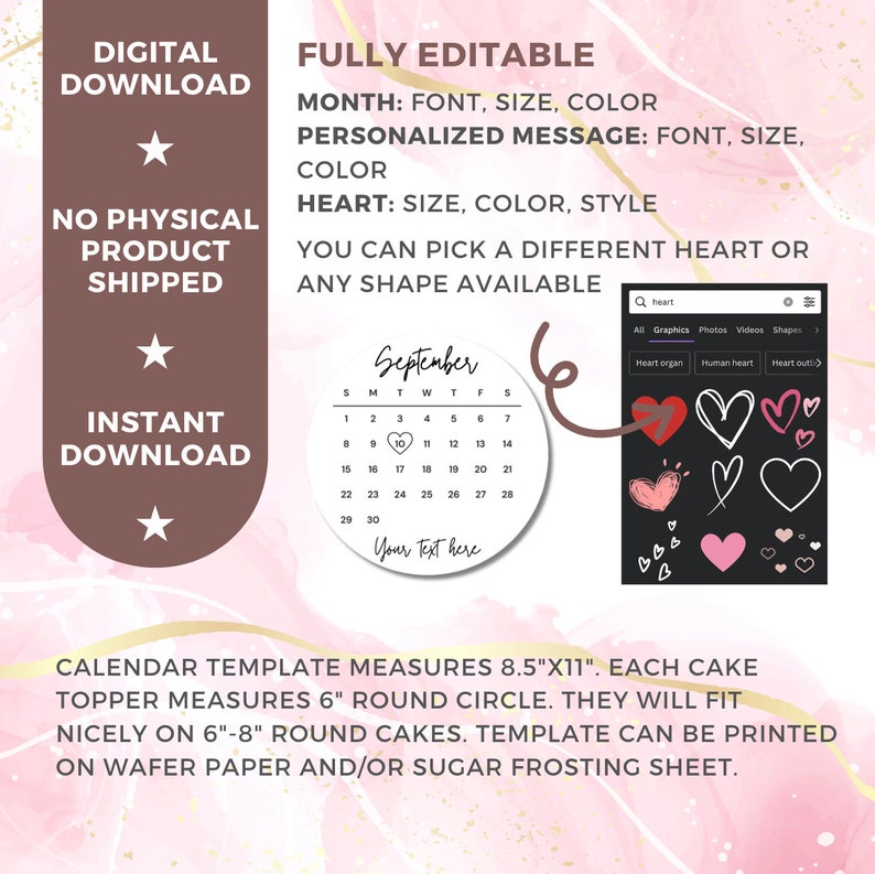 Plantilla de calendario Burn Away Cake Topper, topper de pastel ...