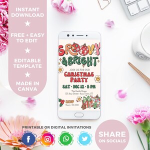 Editable Groovy and Bright Christmas Party Invitation Template, Retro ...