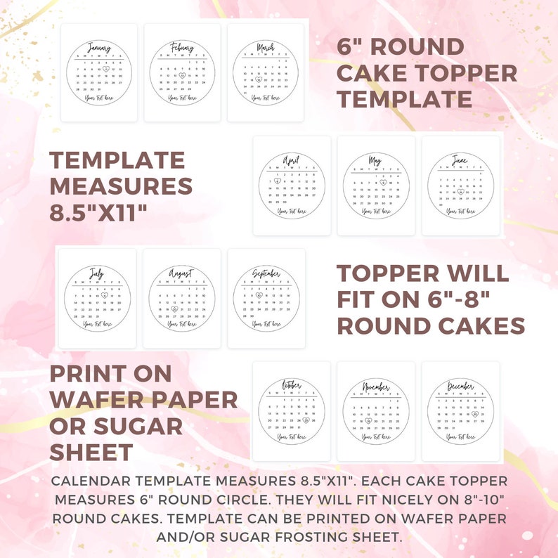 Burn Away Cake Topper Calendar Template, 6 Round Custom Cake Topper ...