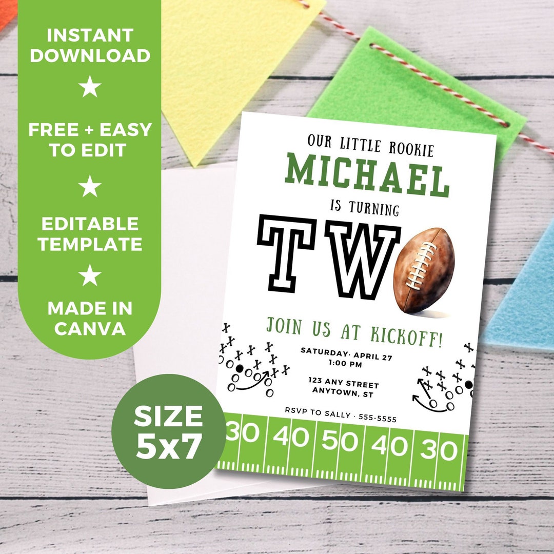 Boy Birthday Editable Invitation Template, Football Two Touchdown Party ...