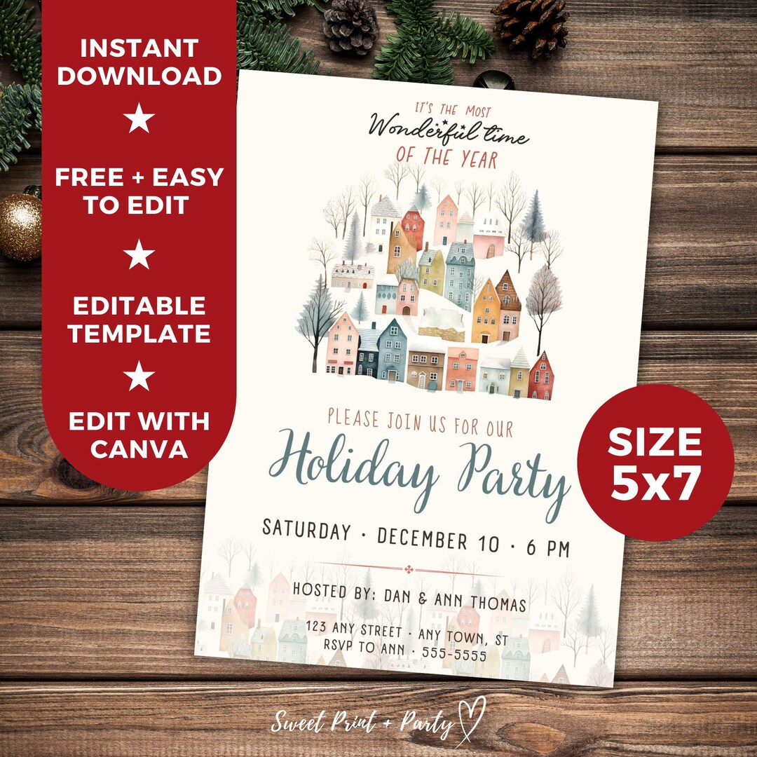Editable Christmas Party Invitation Template, Holiday Printable Digital ...