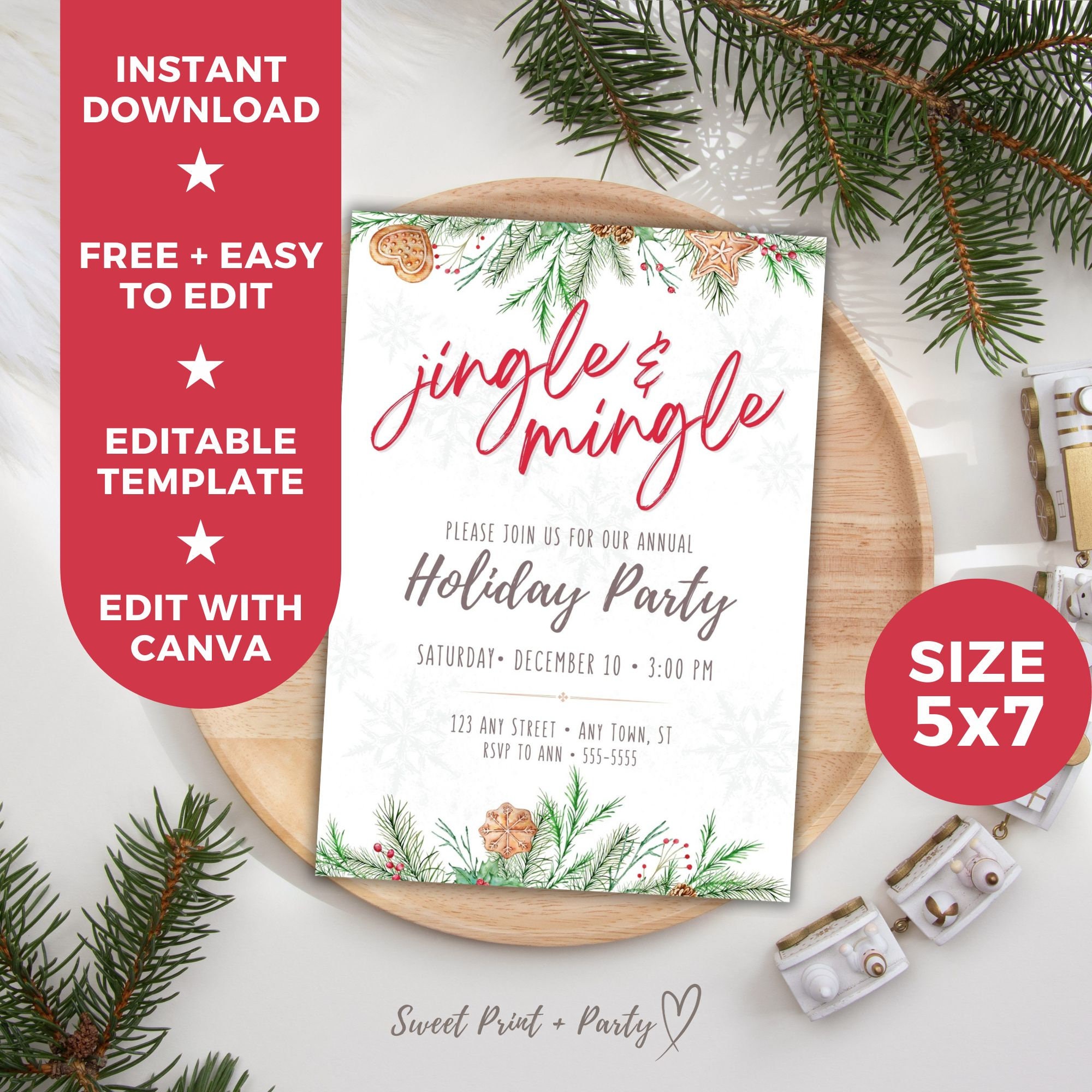 Editable Jingle and Mingle Christmas Party Invitation Template, Holiday ...