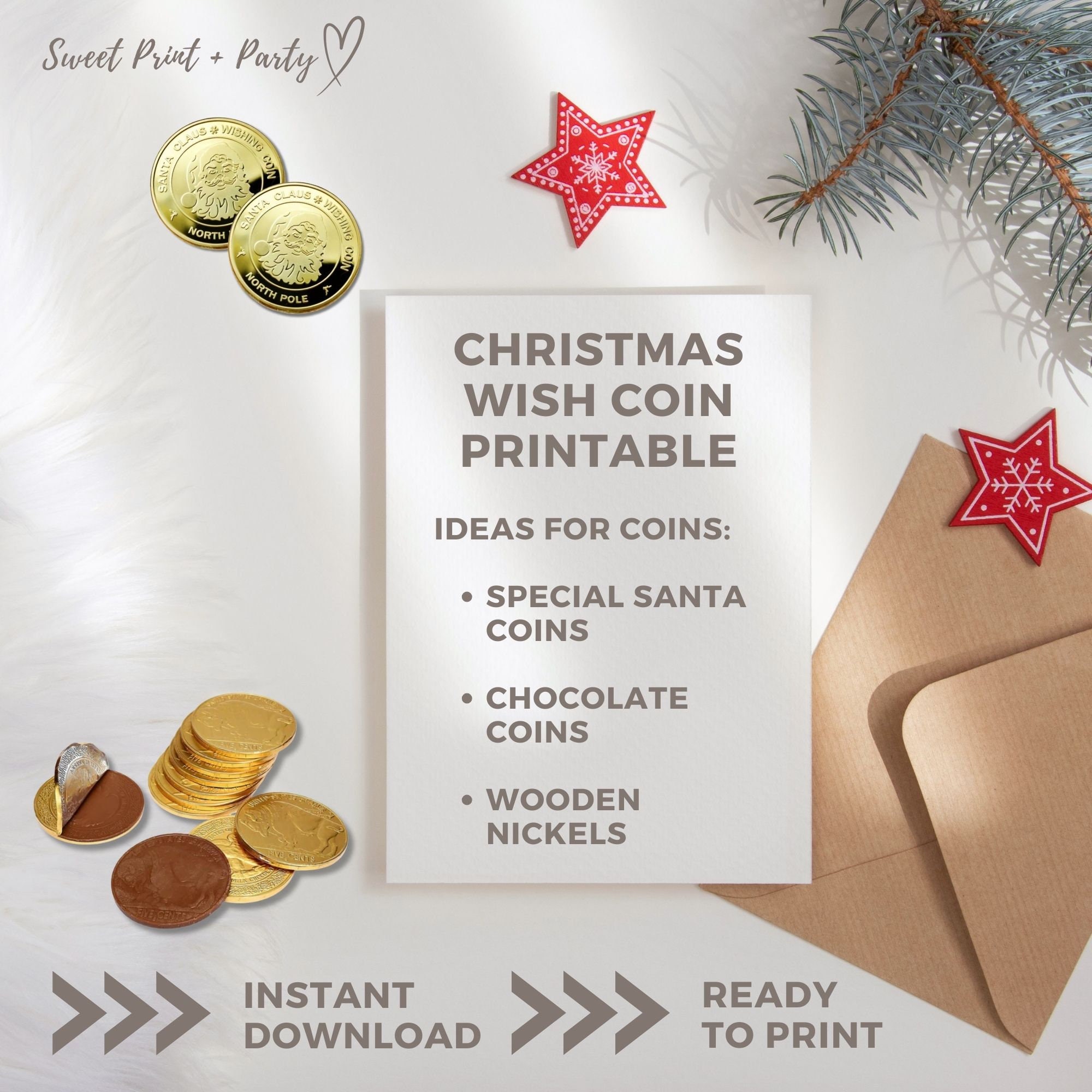 Santa Christmas Wish Coin Printable, Chocolate Coin Wish, Kid Friendly ...