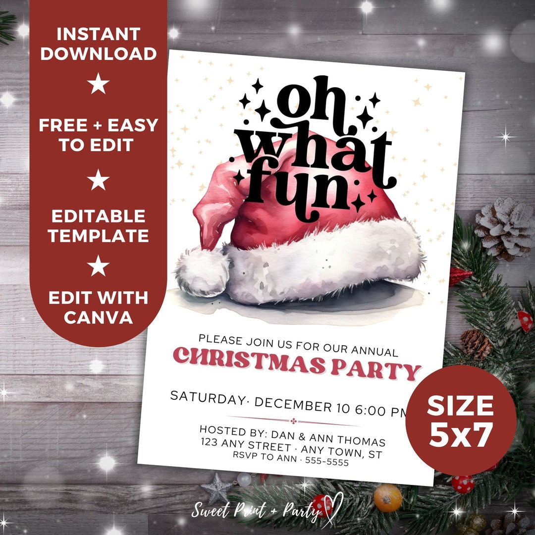 Editable Funny Christmas Party Invitation Template, Oh What Fun Holiday ...