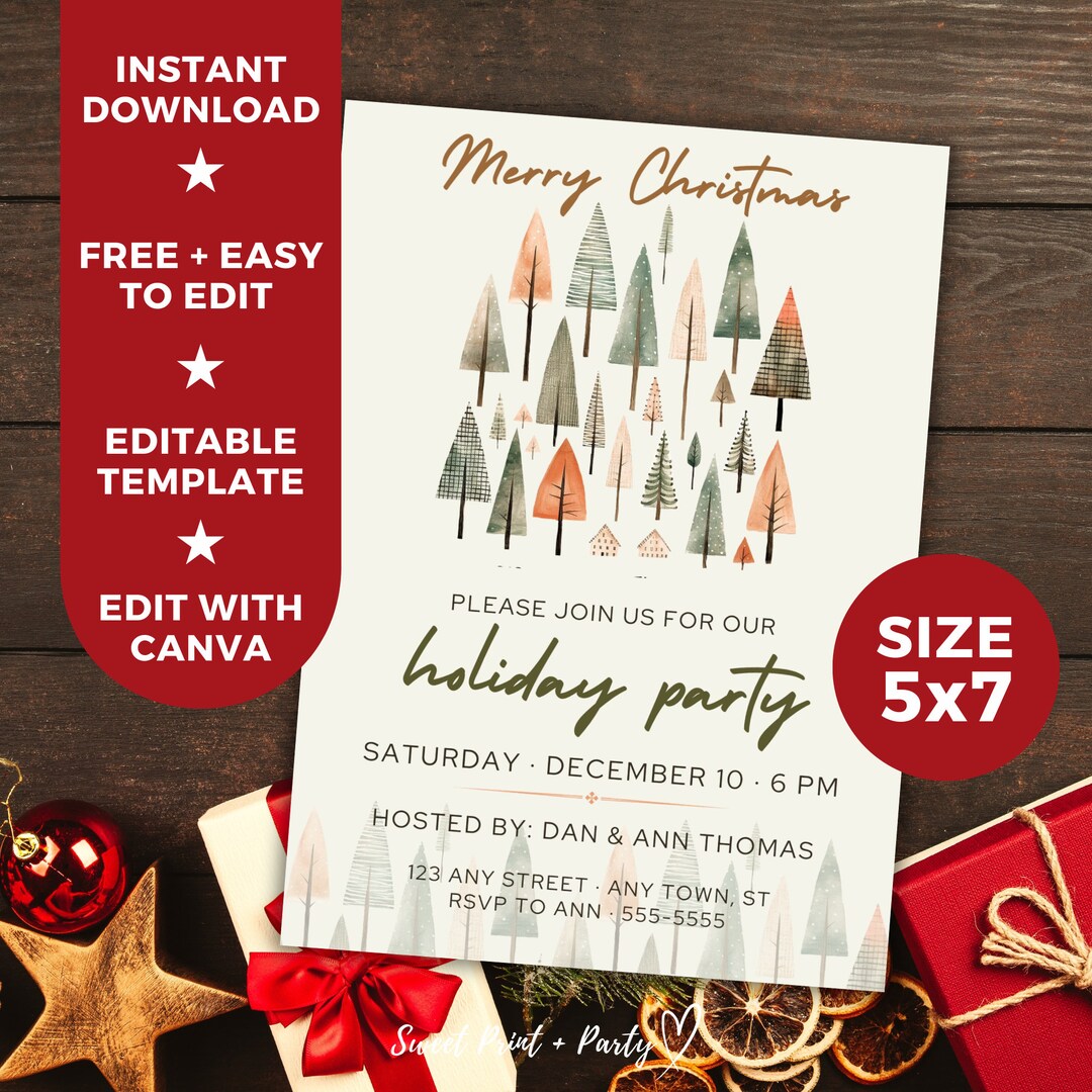 Editable Christmas Party Invitation Template, Holiday Printable Digital ...