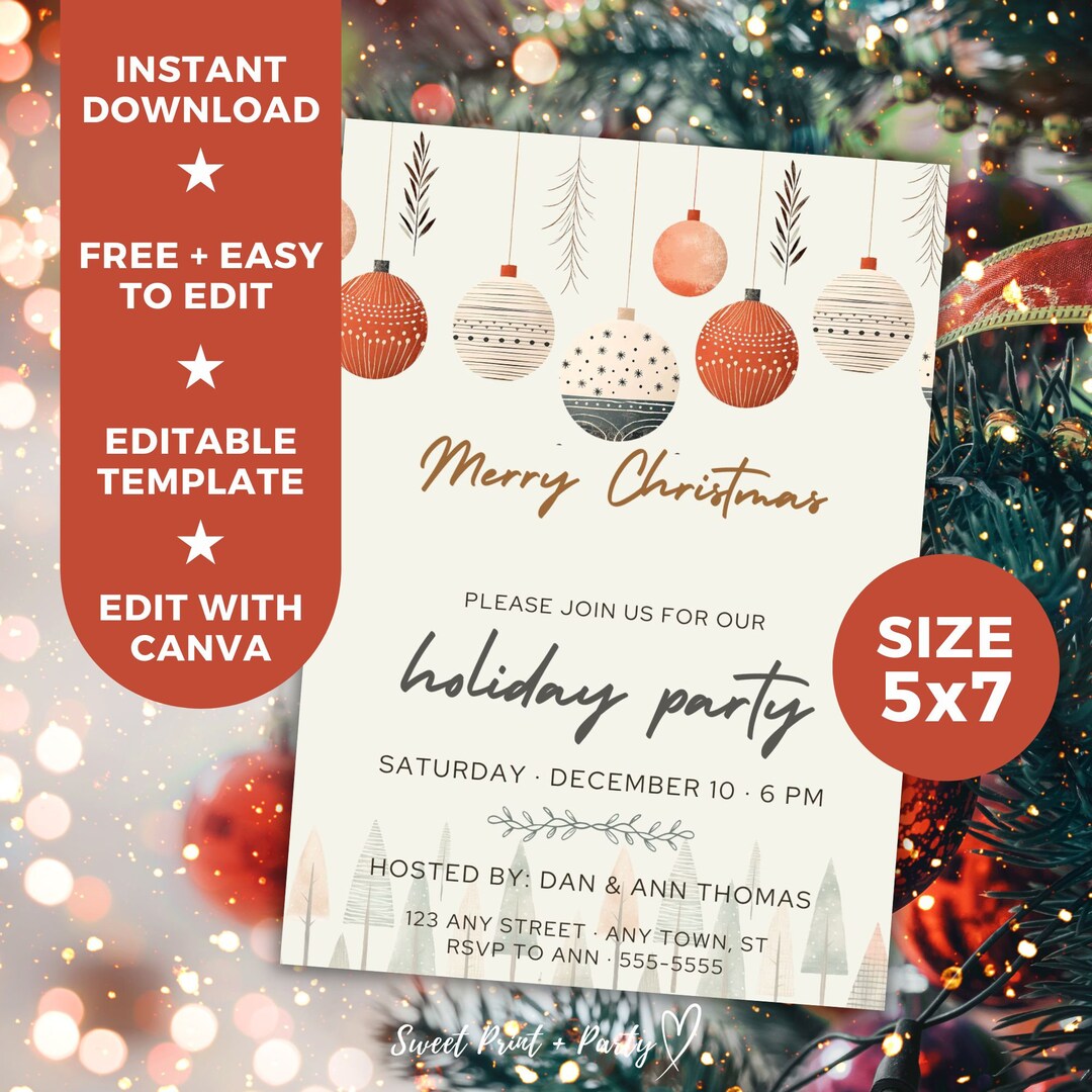 Editable Christmas Party Invitation Template, Holiday Printable Digital ...