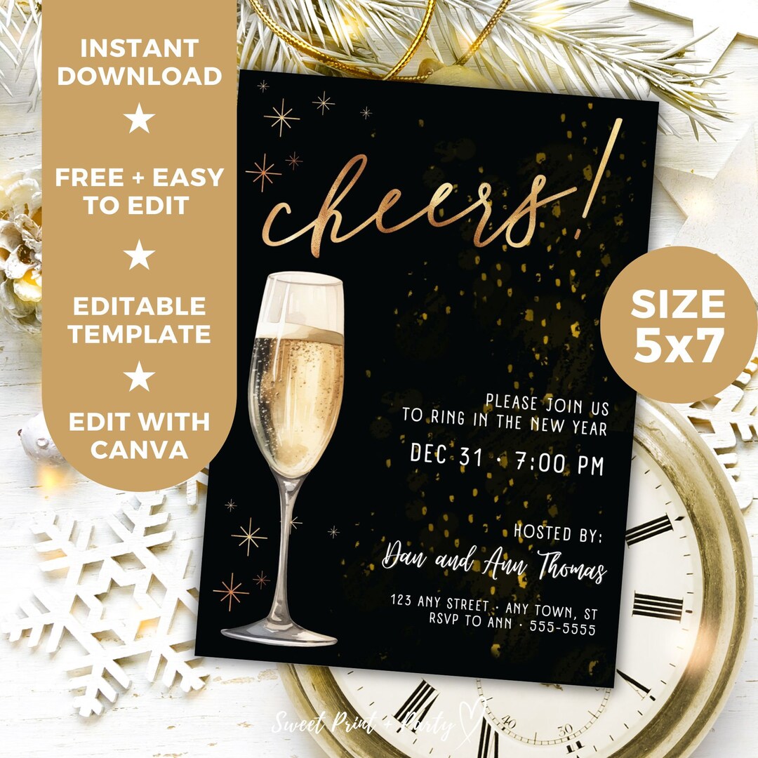 Editable Happy New Years Eve Party Invitation Template, Holiday ...