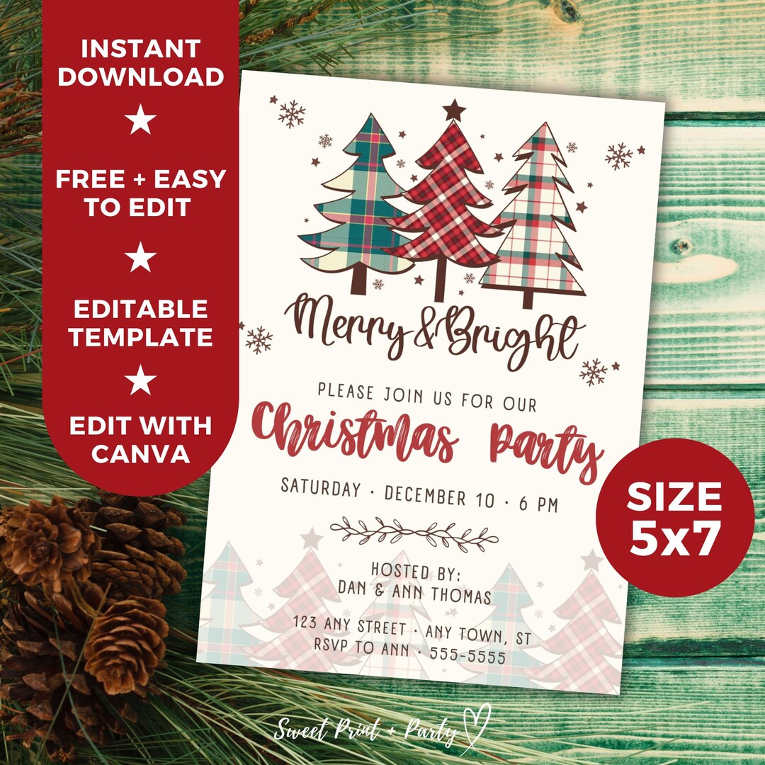 Editable Christmas Party Invitation Template, Holiday Printable Digital ...
