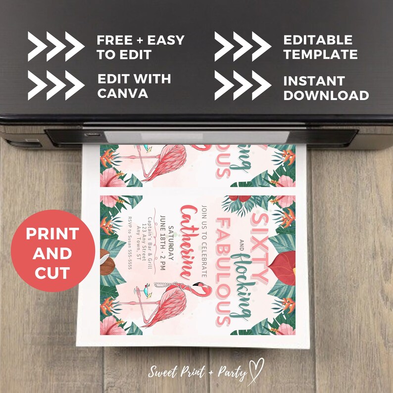 Editable Birthday Invitation Template, Flamingo Tropical Printable ...