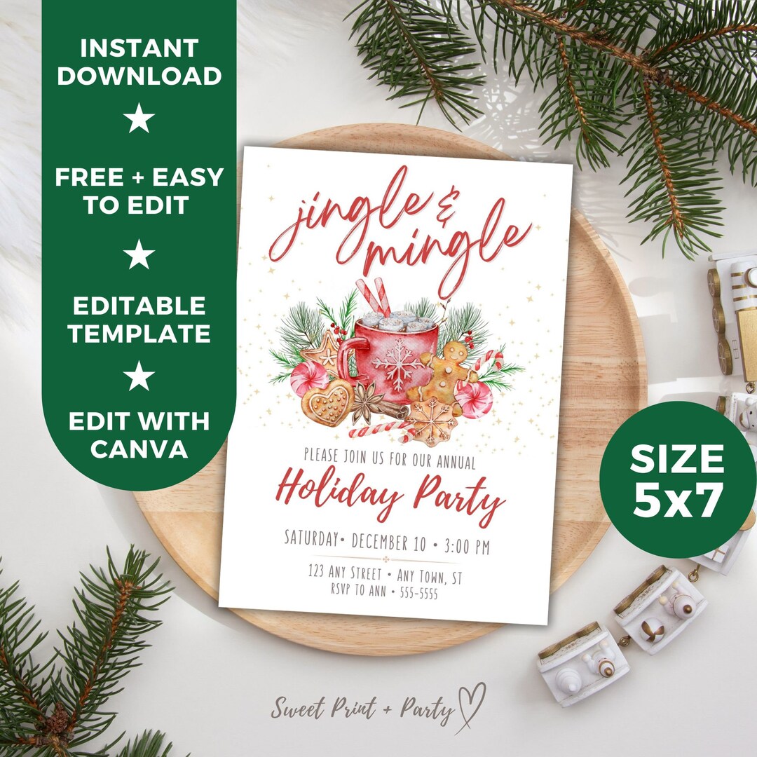 Jingle and Mingle Christmas Party Editable Invitation Template, Holiday ...
