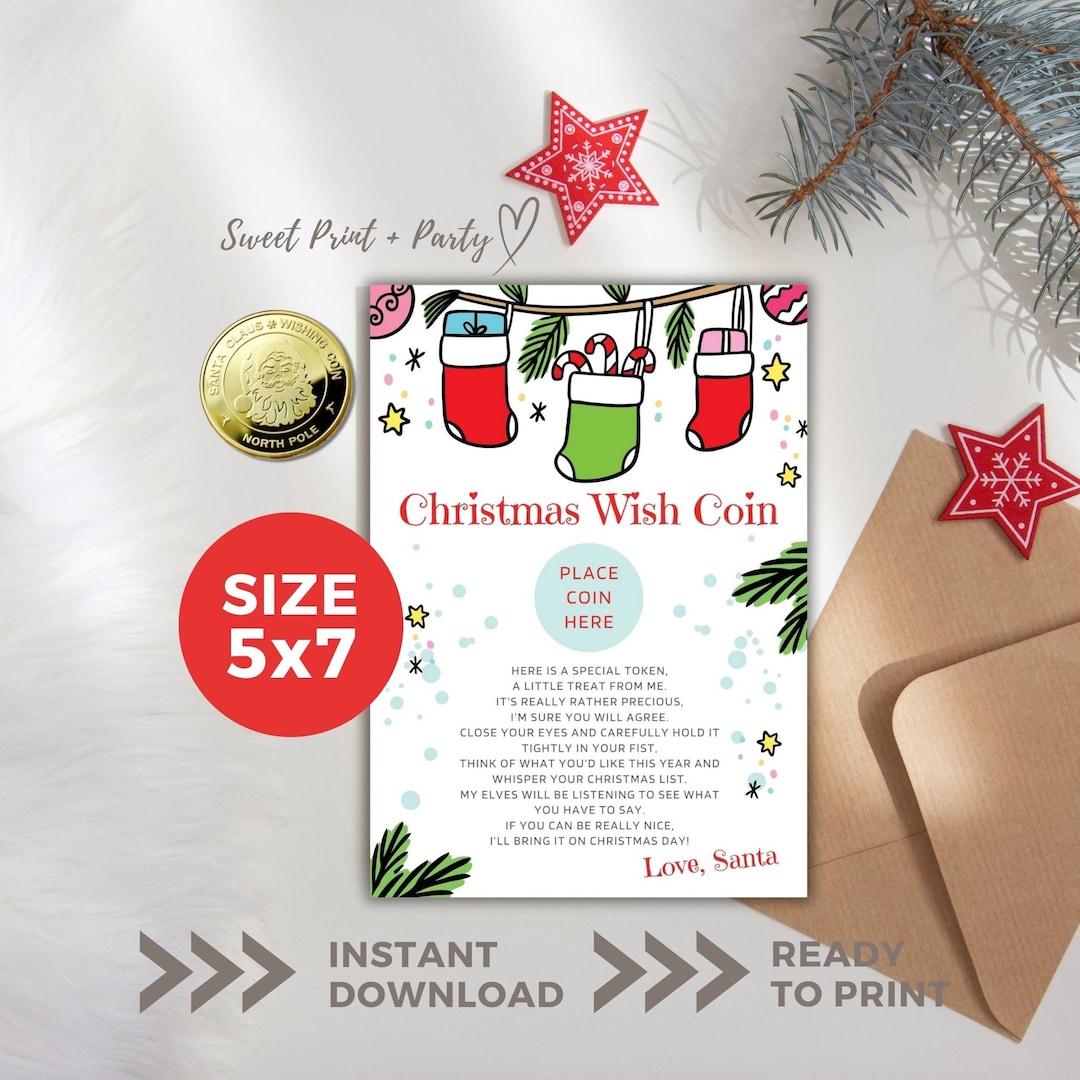 Stocking Christmas Wish Coin Printable, Chocolate Coin Wish List, Kid ...