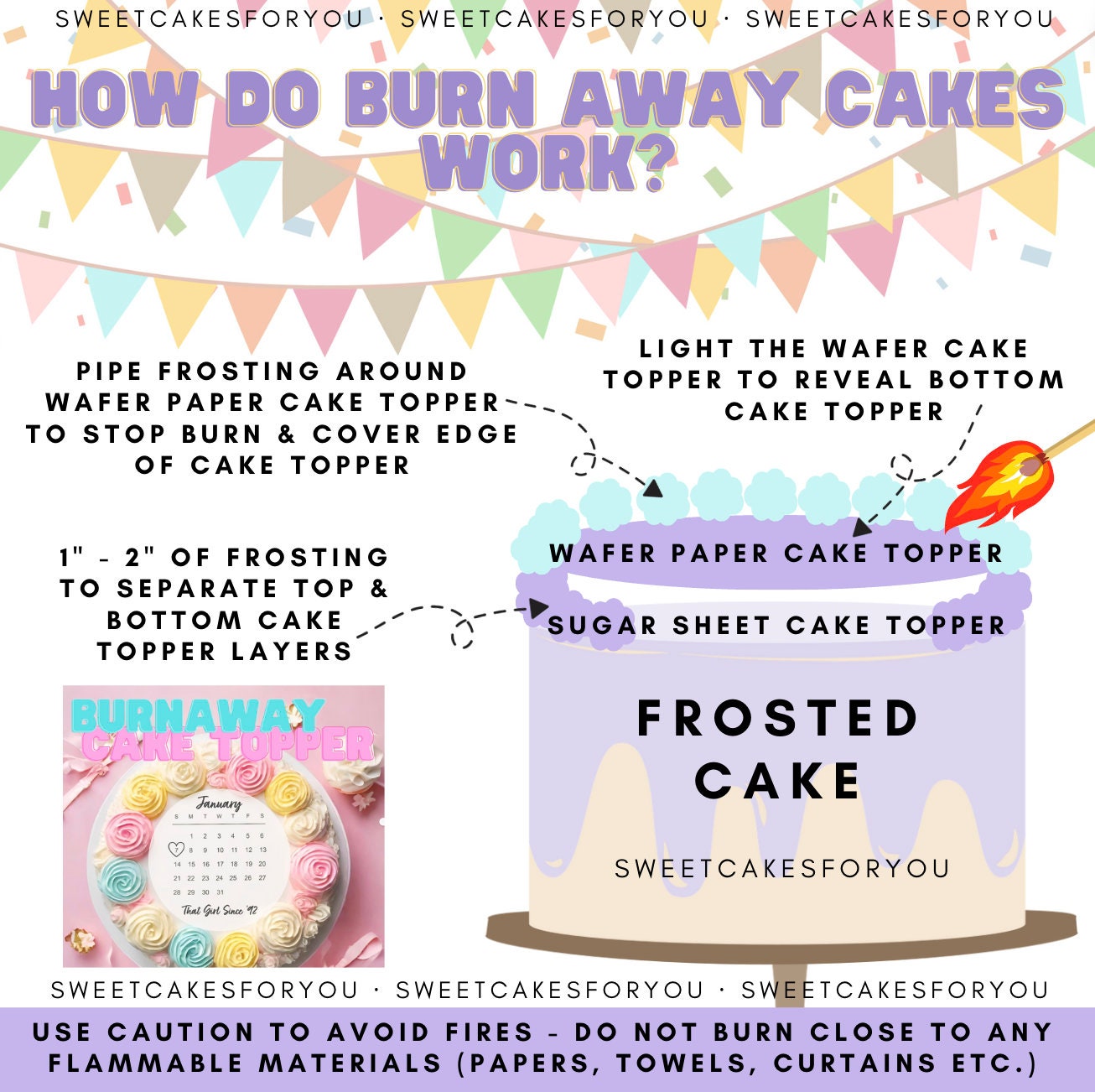 Burn Away Cake Topper Calendar Template, 6 Round Custom Cake Topper ...