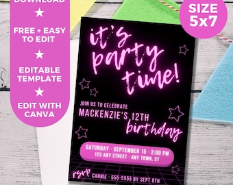 Neon Birthday Invitation, Summer Party, Neon Party, Neon Colors ...