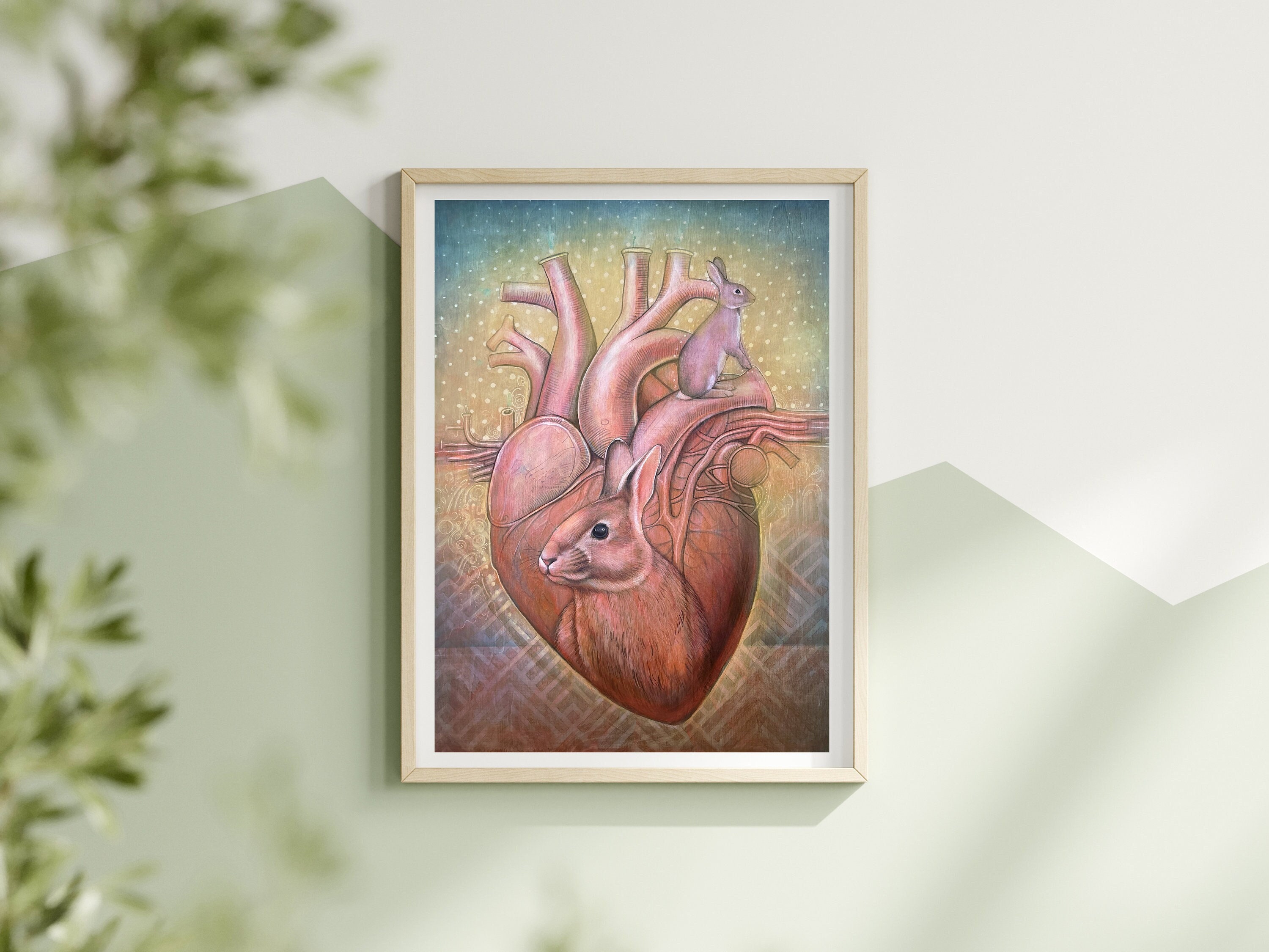 Rabbit Heart Anatomical Heart Anatomy and Bunny Rabbits Fine Art Print ...