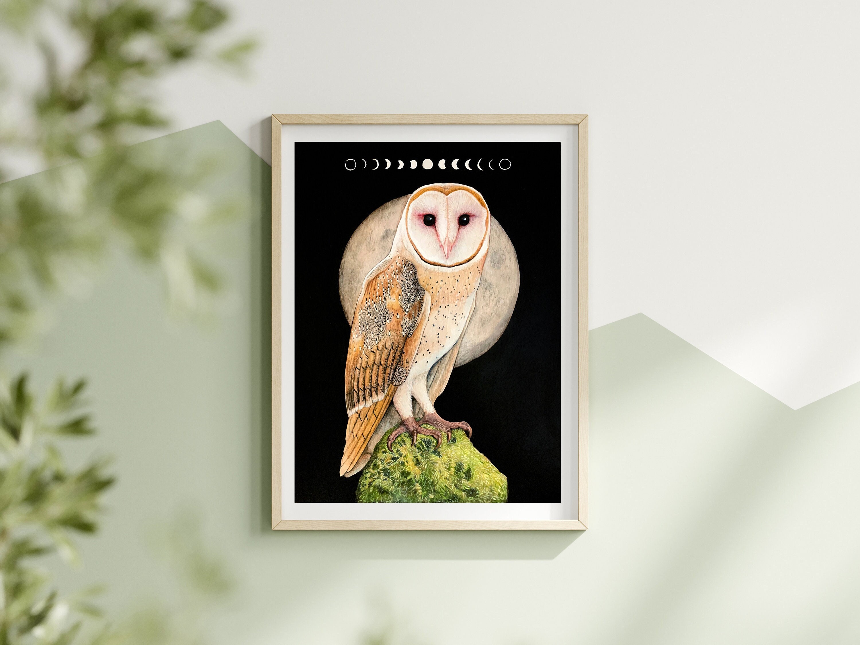 Phases of the Moon Barn Owl Fine Art Print. Celestial Witchy Decor ...