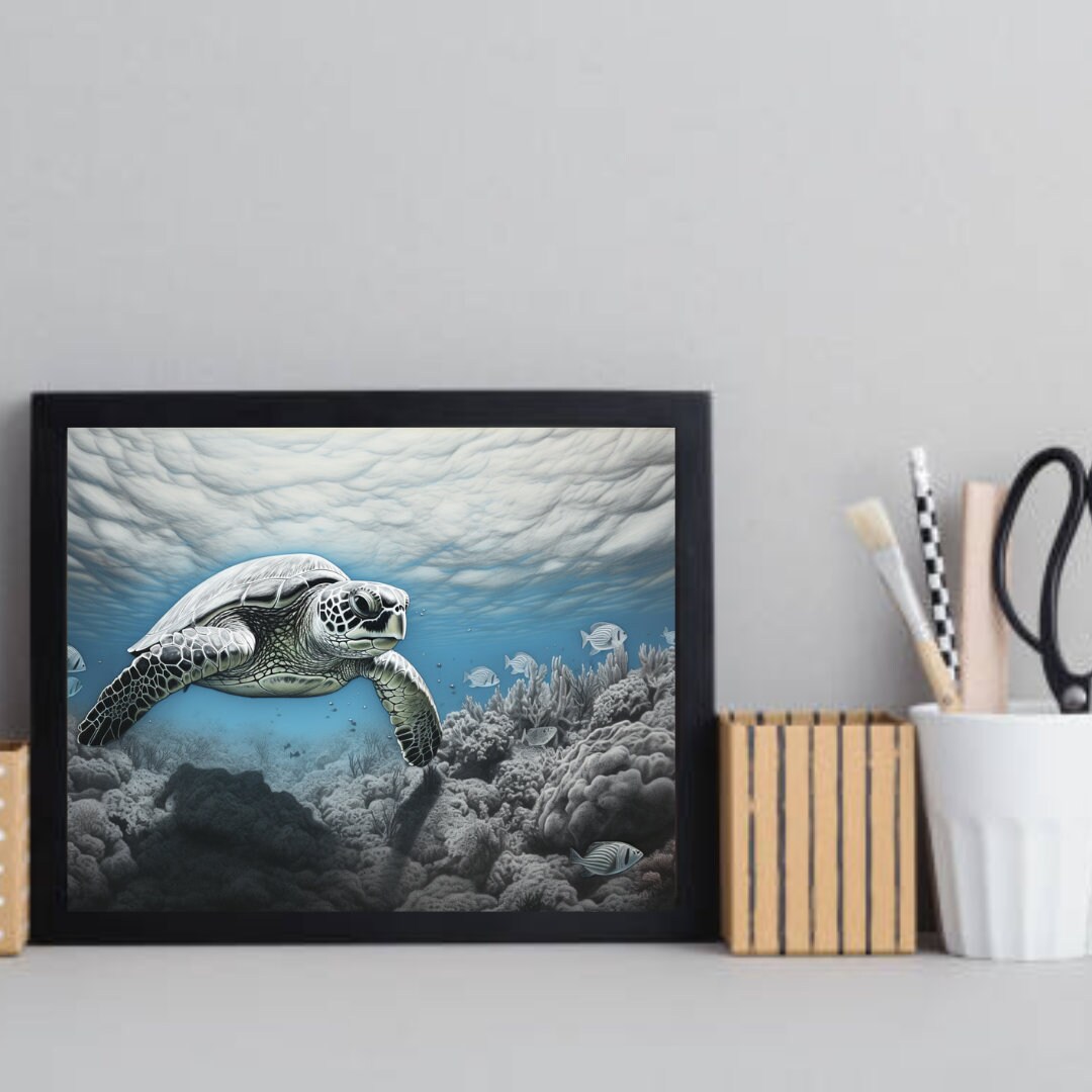 Sea Turtle Graphite Drawing Graceful Guardian Digital Art Print - Etsy