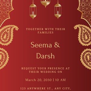 Indian Wedding Invitation Card- Red and Gold Traditional Indian Wedding ...