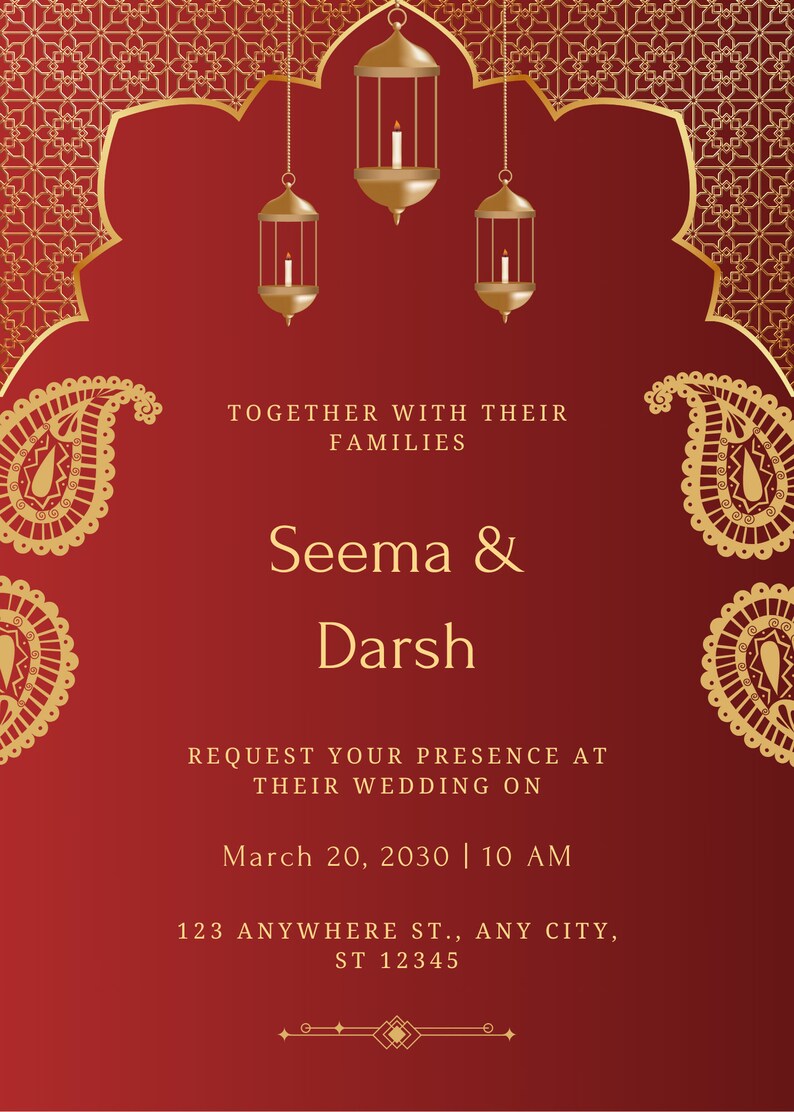 Indian Wedding Invitation Card- Red and Gold Traditional Indian Wedding ...