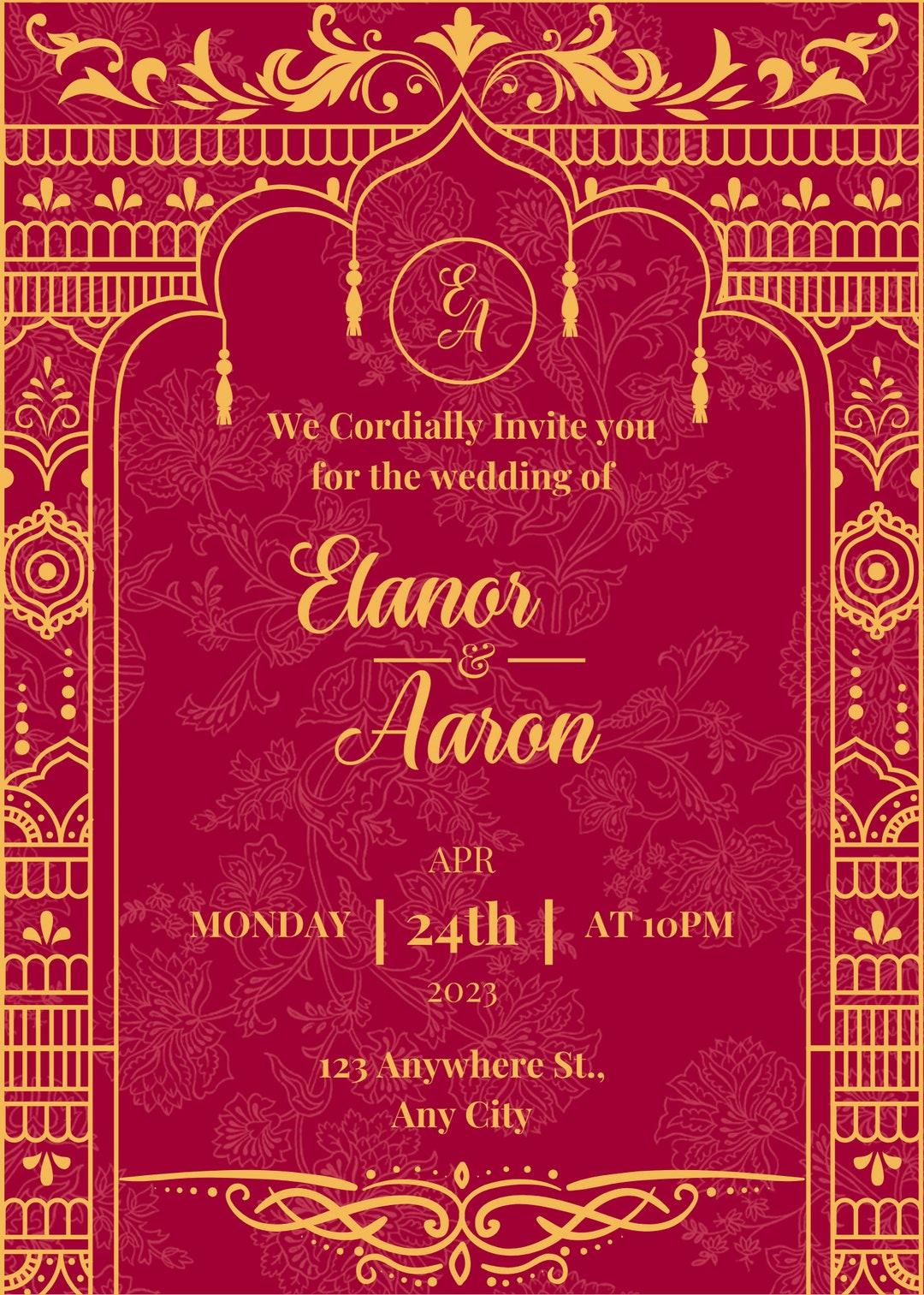 Indian Wedding Invitation Card Red Golden Yellow Traditional Wedding ...